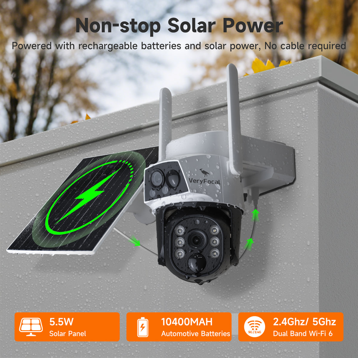 VeryFocal Solar Dual Lens Wireless Camera System, 6-Set 2-in-1 PTZ Cam